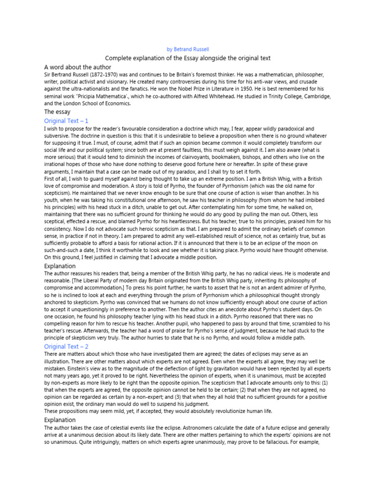 On The Value of Scepticism With Explaination | PDF | Skepticism | Marriage