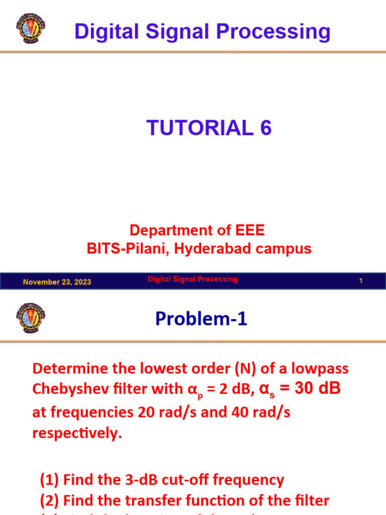Tutorial 6 - Analog Filters | PDF | Filter (Signal Processing) | Electricity
