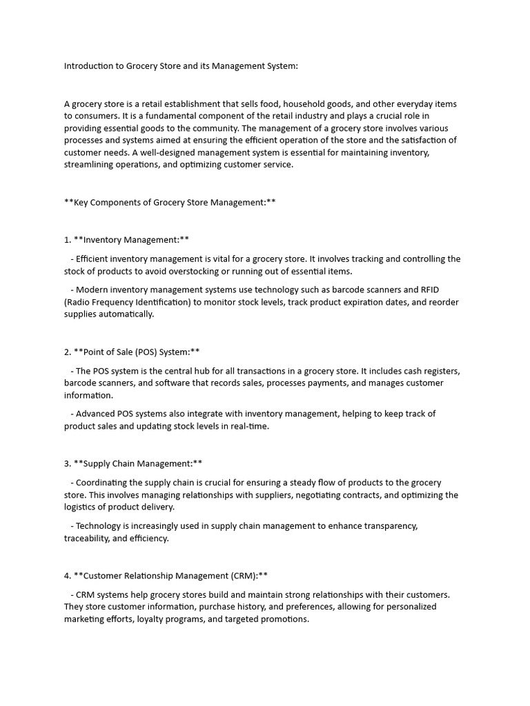 Introduction To Grocery Store and Its Management System | PDF | Point ...