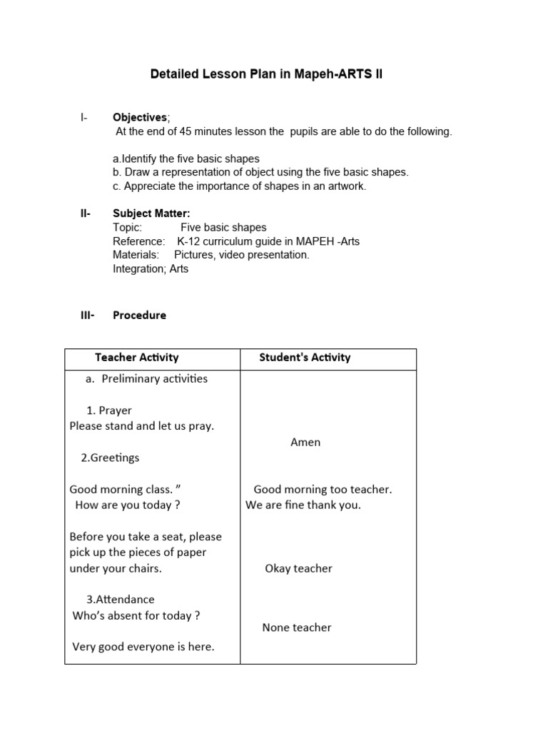 Detailed Lesson Plan in Arts-II | PDF | Shape | Rectangle