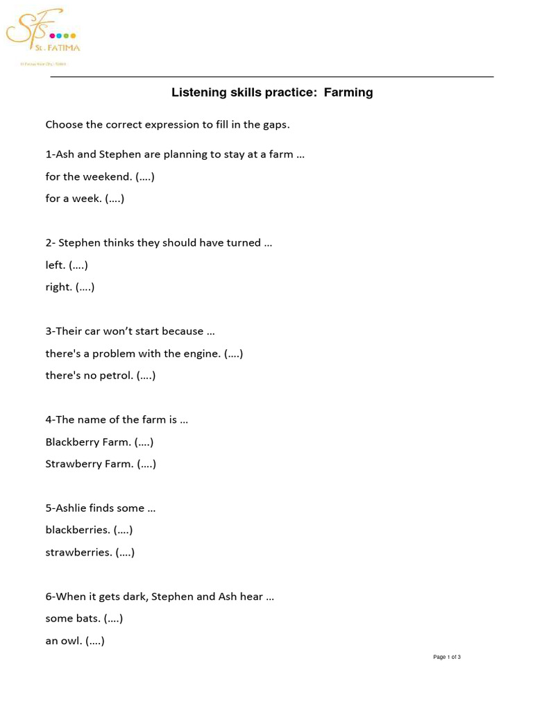 Listening Skills: Farming Practice Exercise | PDF