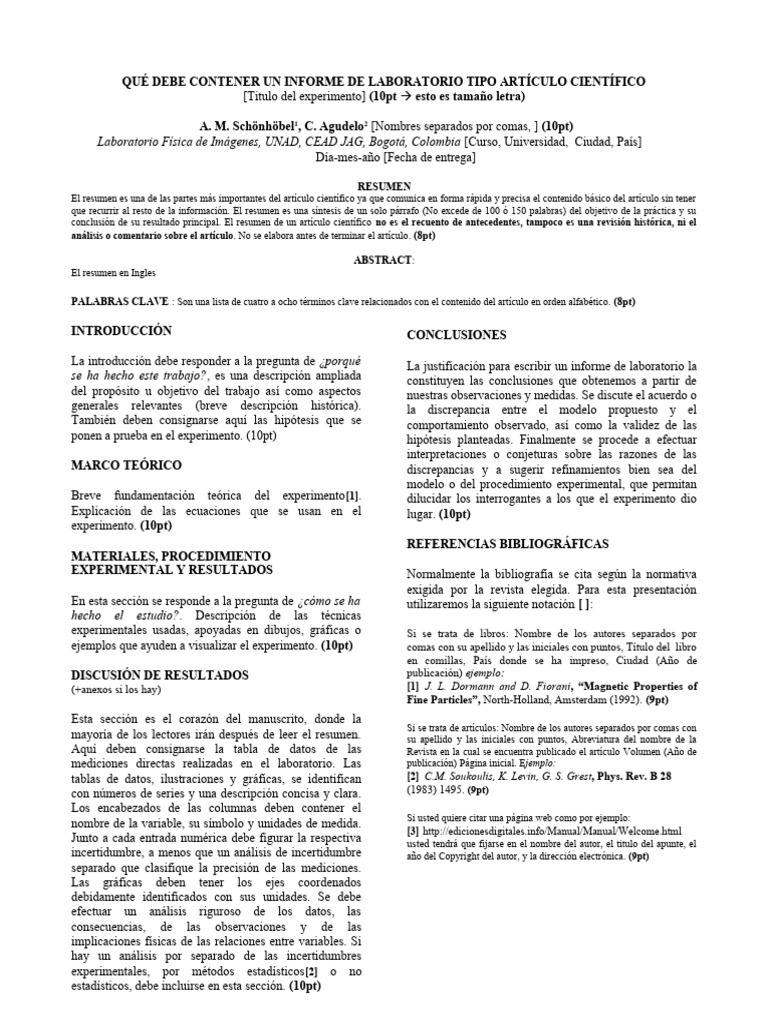 Formato para informe de laboratorio tipo artículo - Fase 5 - Laboratorio | PDF | Coma | Laboratorios