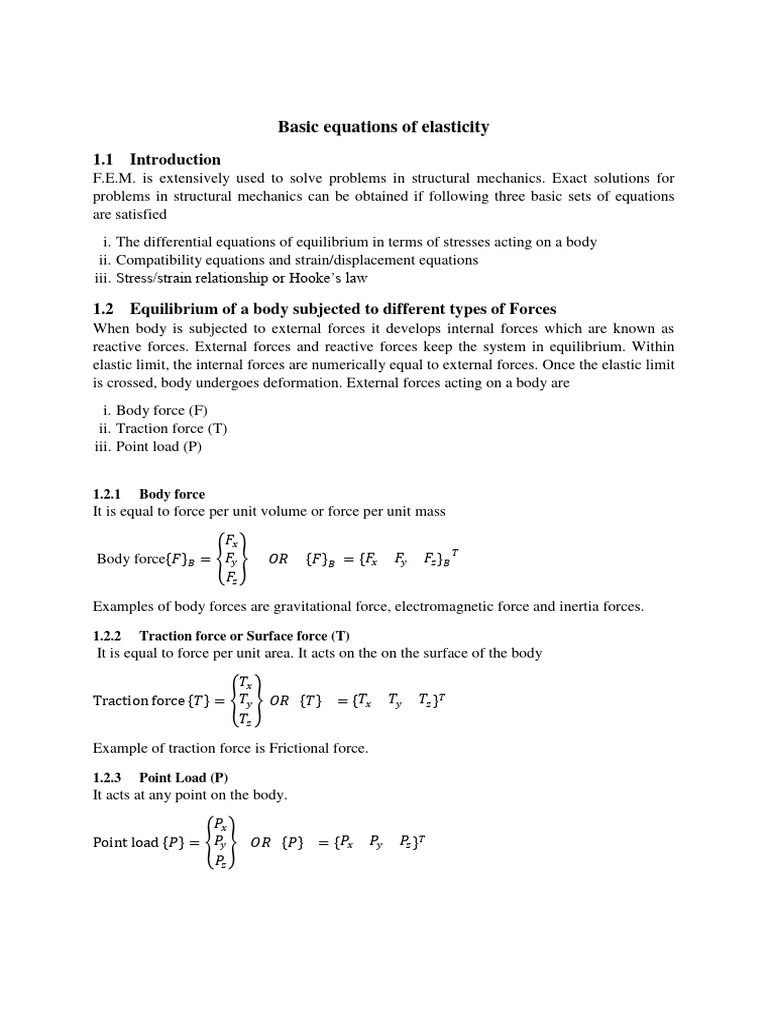 Basic Equations of Elasticity Explained | PDF | Stress (Mechanics) | Force