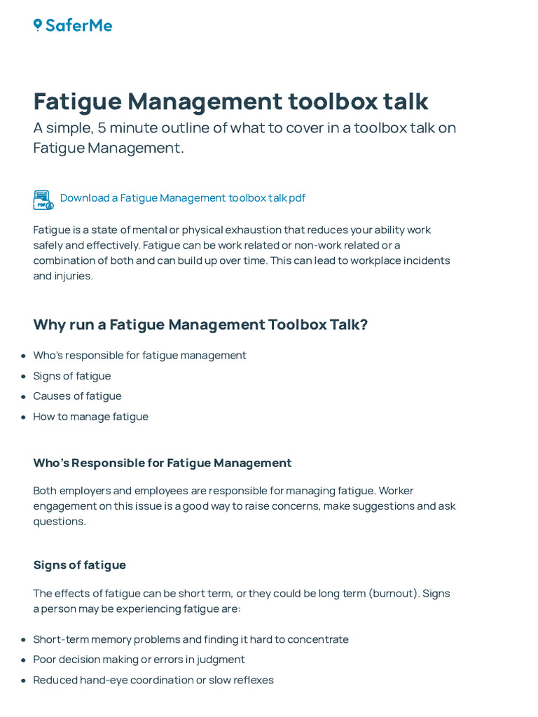 Fatigue Management | Download Free PDF | Occupational Safety And Health ...