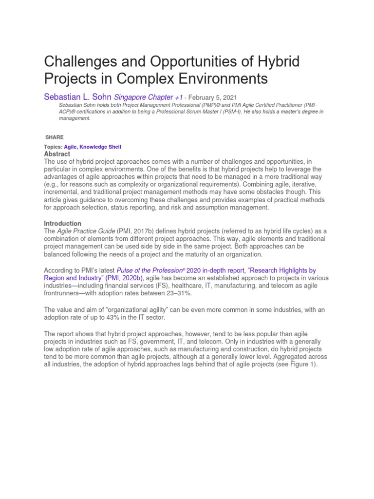 Project Mngt. 2021 Lifecycle - Challenges and Opportunities of Hybrid Projects in Complex ...