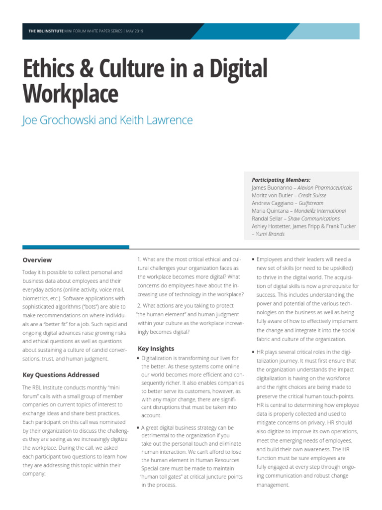 Ethics and Culture in Digital Workplaces | PDF | Automation | Employment