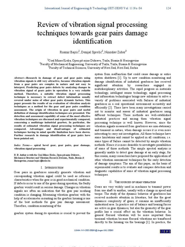 Vibration Techniques for Gear Damage Detection | PDF