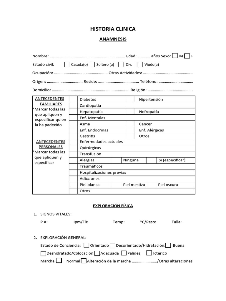 Formato de Anamnesis y Exploración Clínica | PDF | Ciencia y matemáticas