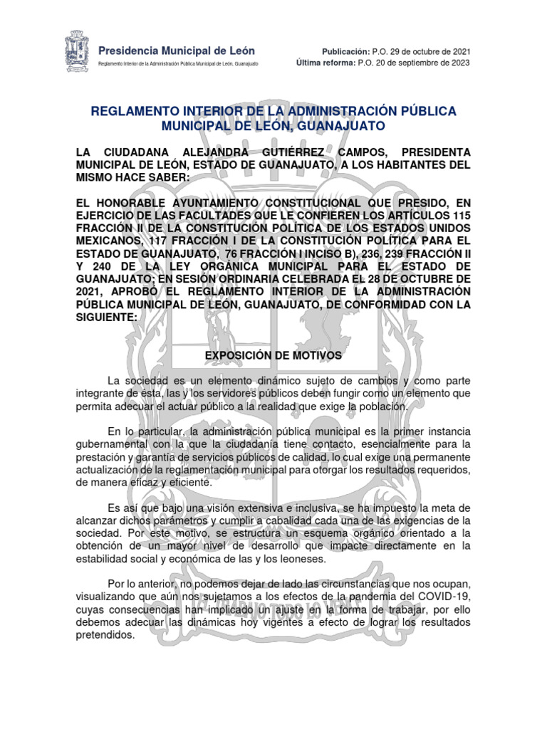 Reglamento Interior 2023 | PDF | Administración Pública | Regulación