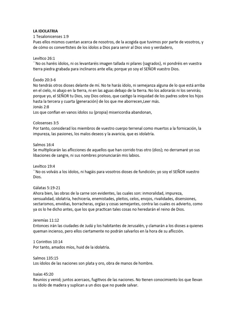 La Idolatria | PDF | Creencia religiosa y doctrina | Contenido bíblico