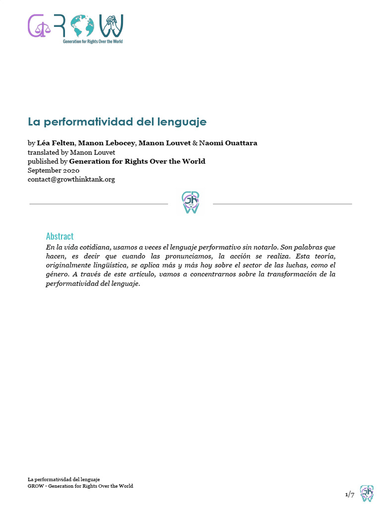 La Performatividad Del Lenguaje | PDF | Género | Estudios de género