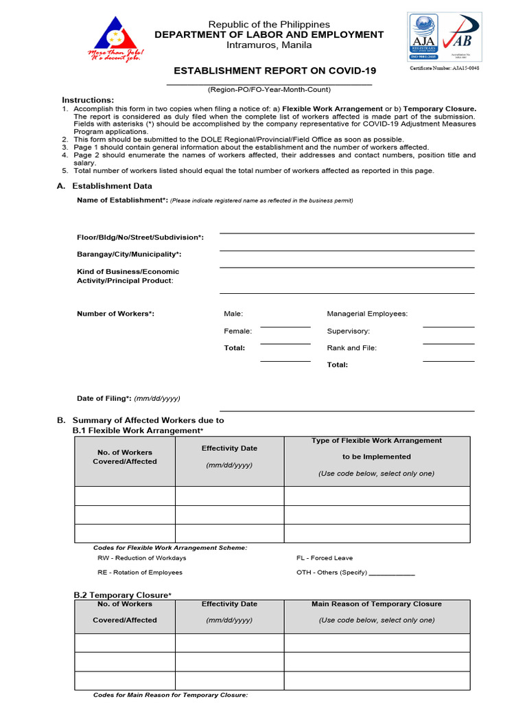 DOLE ER-COVID19-Monitoring-Form | PDF | Employment | Business