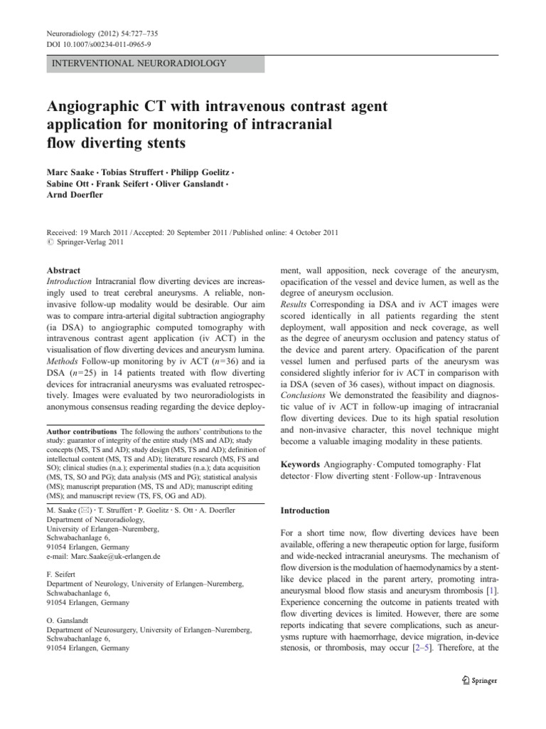 Angiographic CT With IV Contrast Agent Application For Monitoring of ...