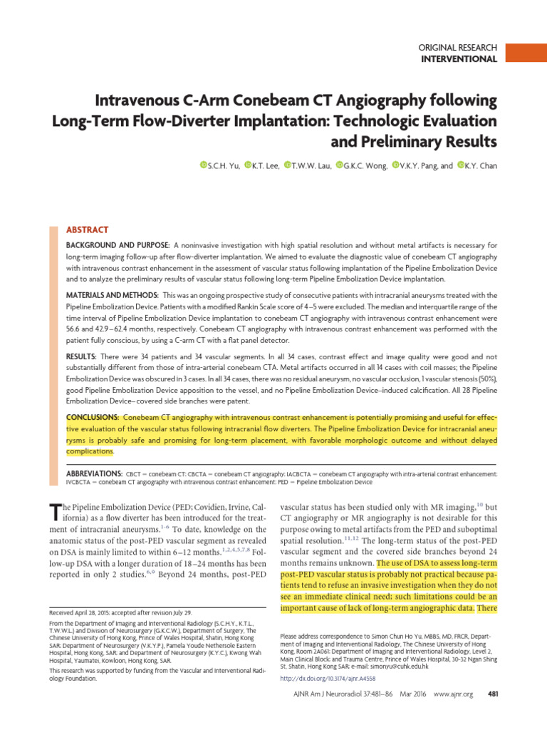 AJNR - Intravenous C-Arm Conebeam CT Angiography Following Long-Term ...