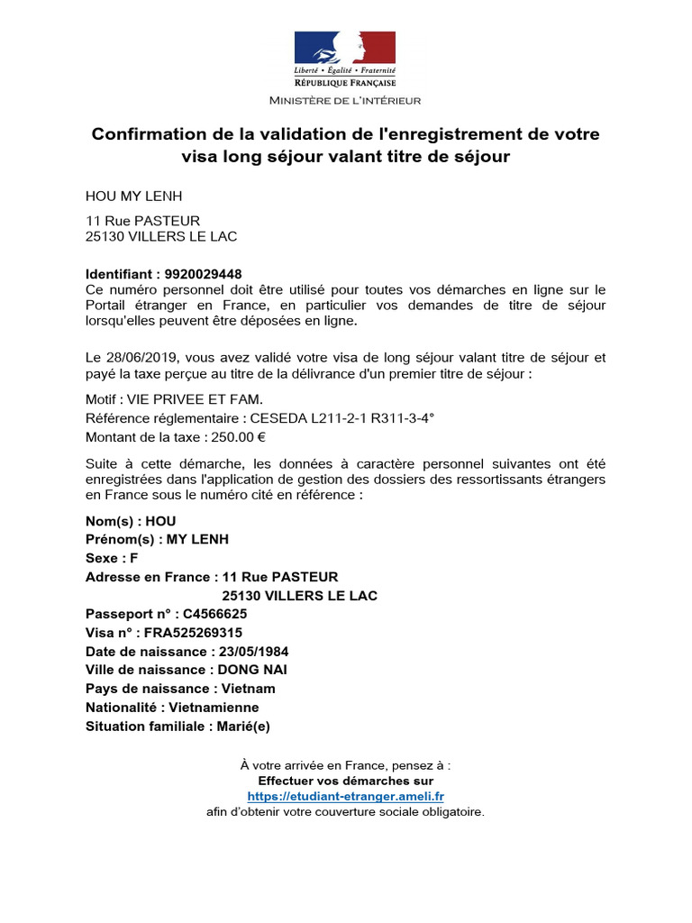 Validation VLS-TS 9920029448 20190628 FR | PDF | Visa (Document)