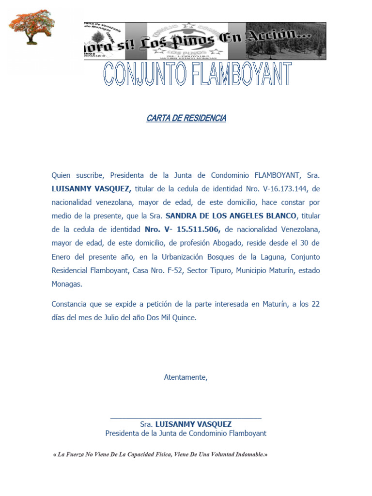 Carta de Residencia Sandra | PDF | Venezuela