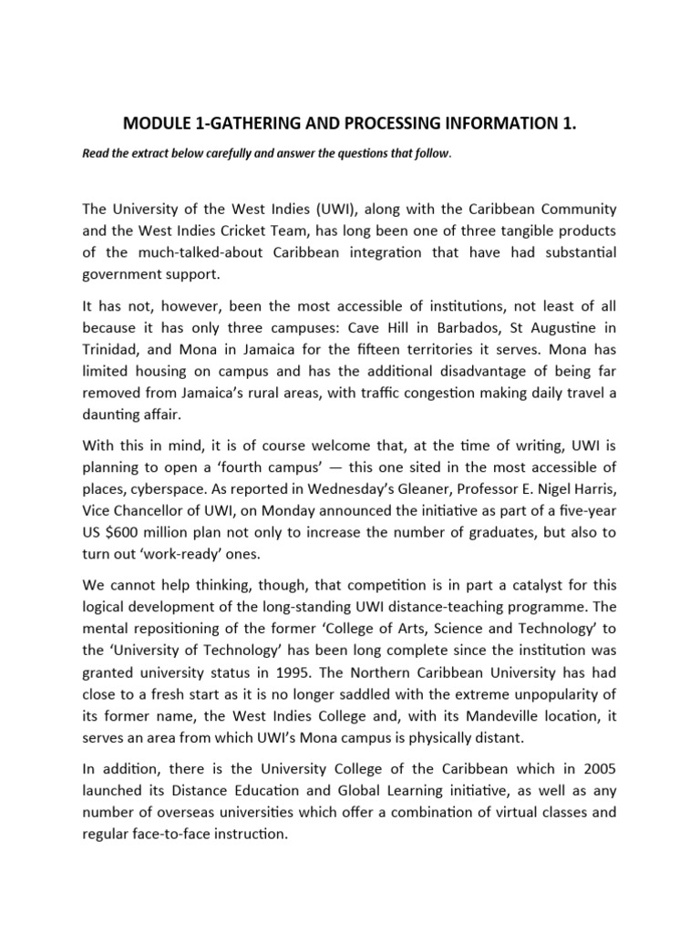 MODULE 1 SAMPLE ESSAY - University of The WI | PDF