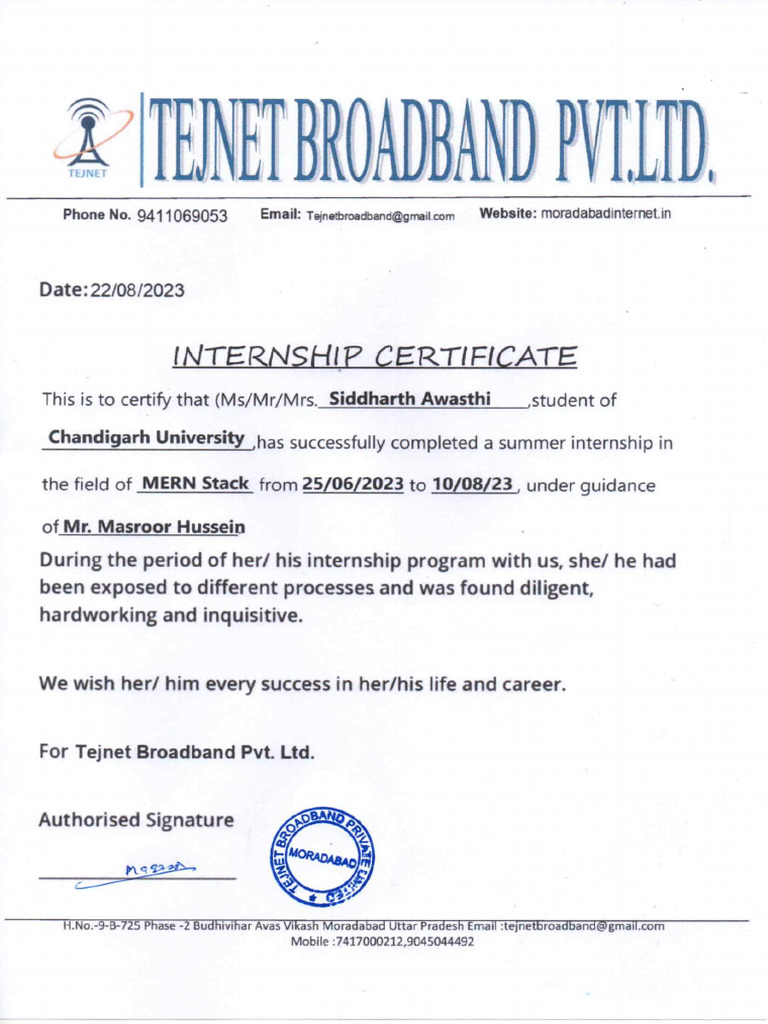 Internship Certificate | PDF