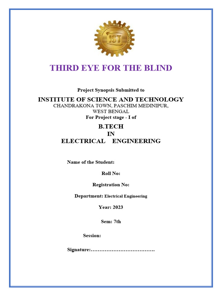 Synopsis THIRD EYE FOR THE BLIND | PDF | Sonar | Arduino