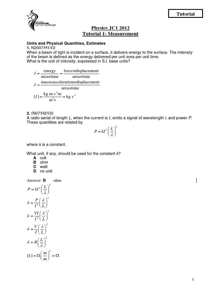 01 Measurements Tutorial (Solution) | PDF | Metre | Observational Error