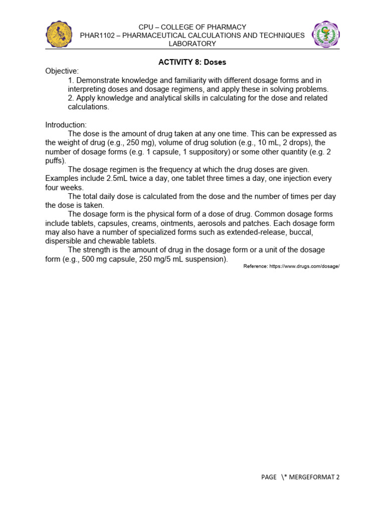 Activity 8 | Download Free PDF | Dose (Biochemistry) | Chemistry