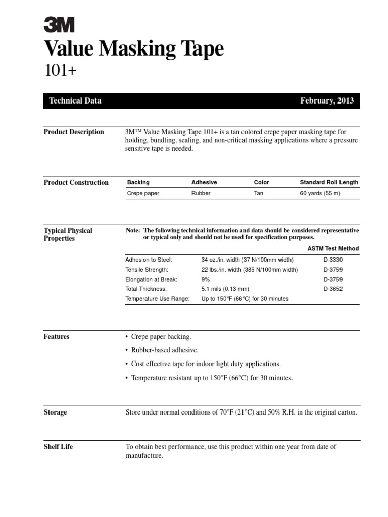 3M 101 Paper Masking Tape 1 X55m MI TAIWAN Datasheet | PDF | Implied Warranty | Legal Liability