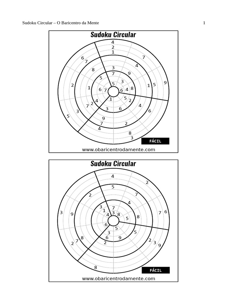 Sudoku Circular para Imprimir - O Baricentro Da Mente | PDF