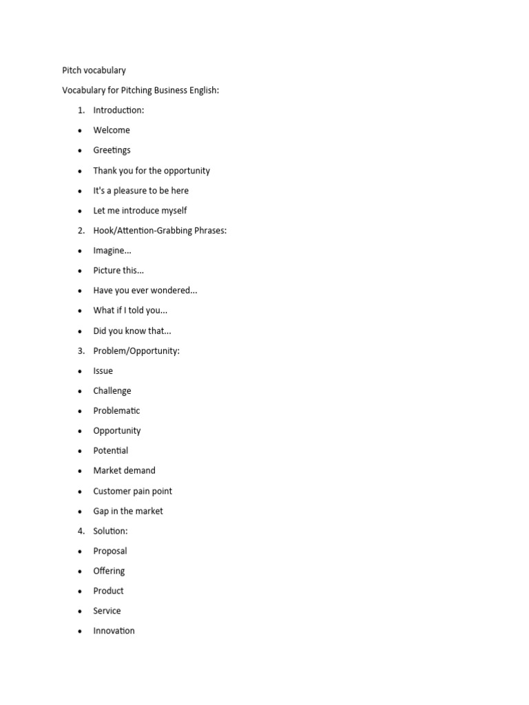 Pitch Vocabulary | PDF