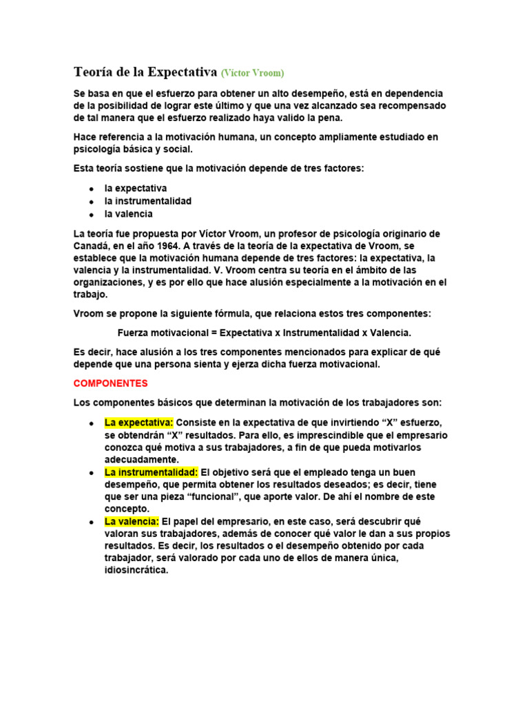Teoría de La Expectativa | PDF | Motivación | Motivacional