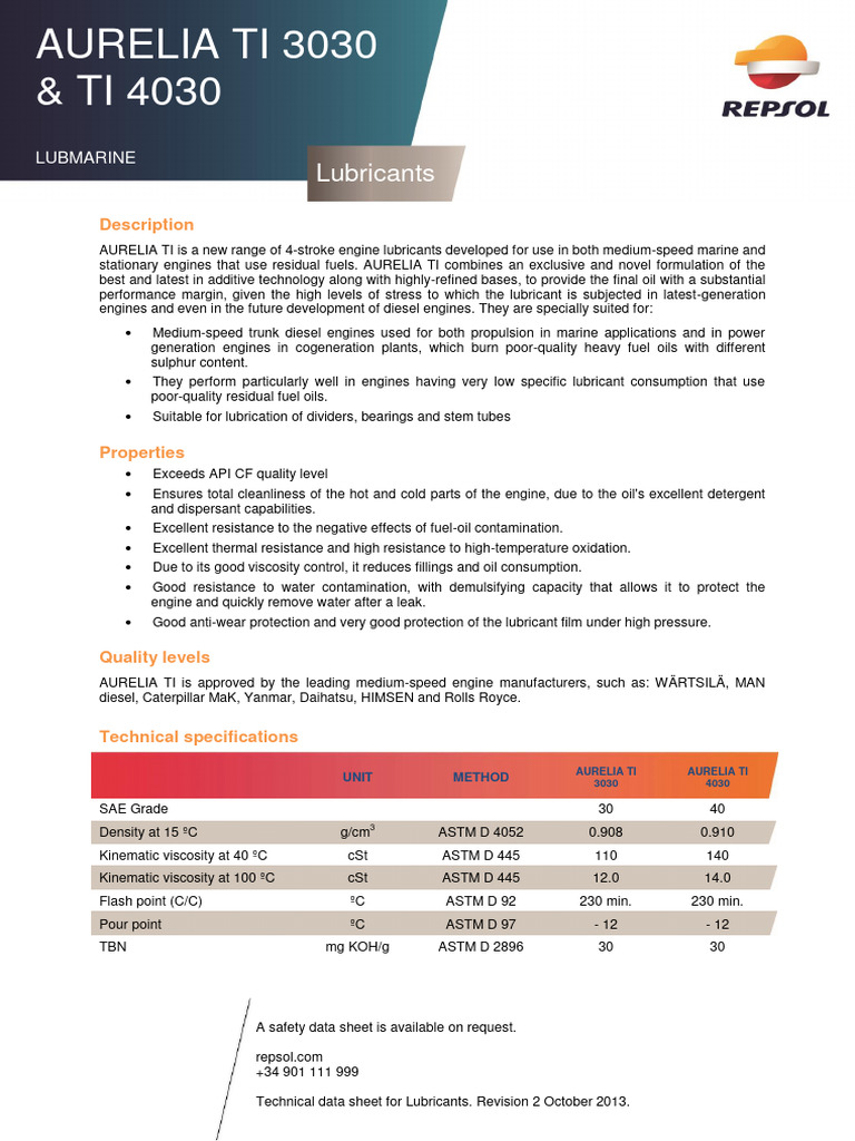 Product Data Sheet Aurelia TI 3030 | PDF | Lubricant | Fuel Oil
