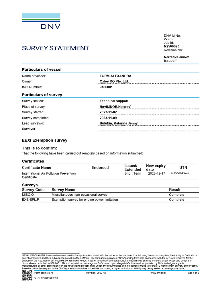 Survey Statement - EEXI Exemption Survey - 2023-11-09 - Technical ...