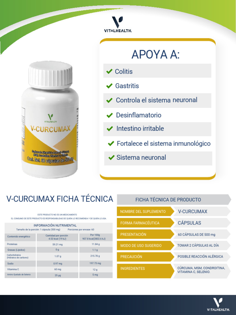 Suplemento V-Curcumax: Cápsulas Antiinflamatorias | PDF | Carbohidratos ...