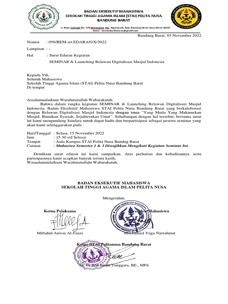 Seminar Digitalisasi Masjid STAI Pelita Nusa | PDF
