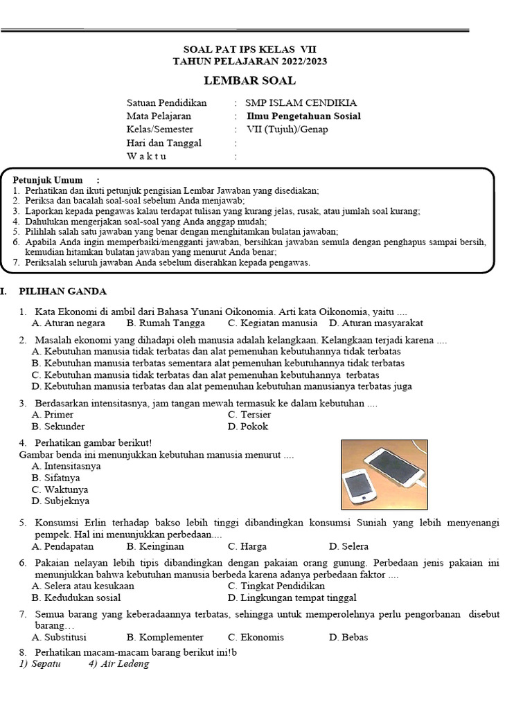 Soal Ips Kls VII. Genap 22 | PDF