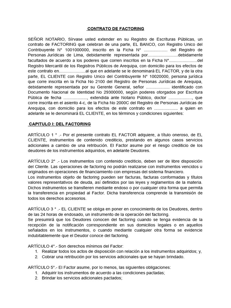 Modelo Contrato de Factoring | PDF | Arbitraje | Factoring (Finanzas)