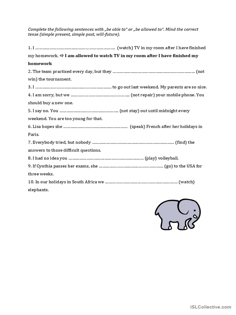 Be Able To vs. Be Allowed To Exercises | PDF | Sports & Recreation ...