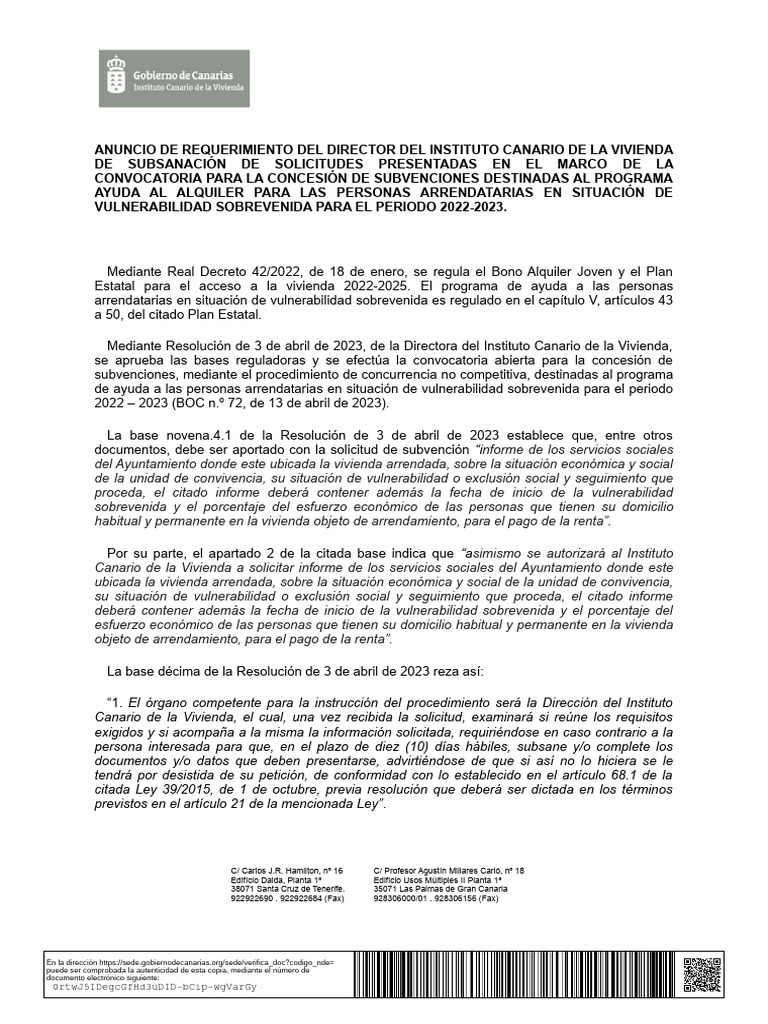 Anuncio Requerimiento Con Anexo | PDF | Islas Canarias | Gobierno