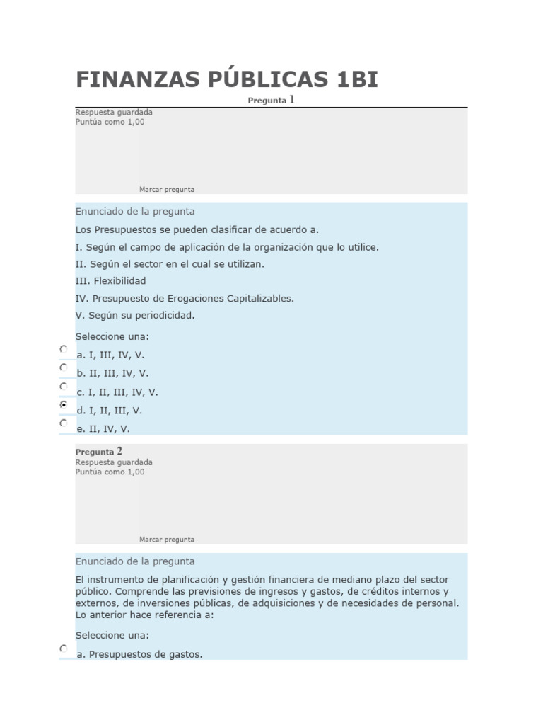 Finanzas Públicas Exam | PDF | Presupuesto | Impuestos