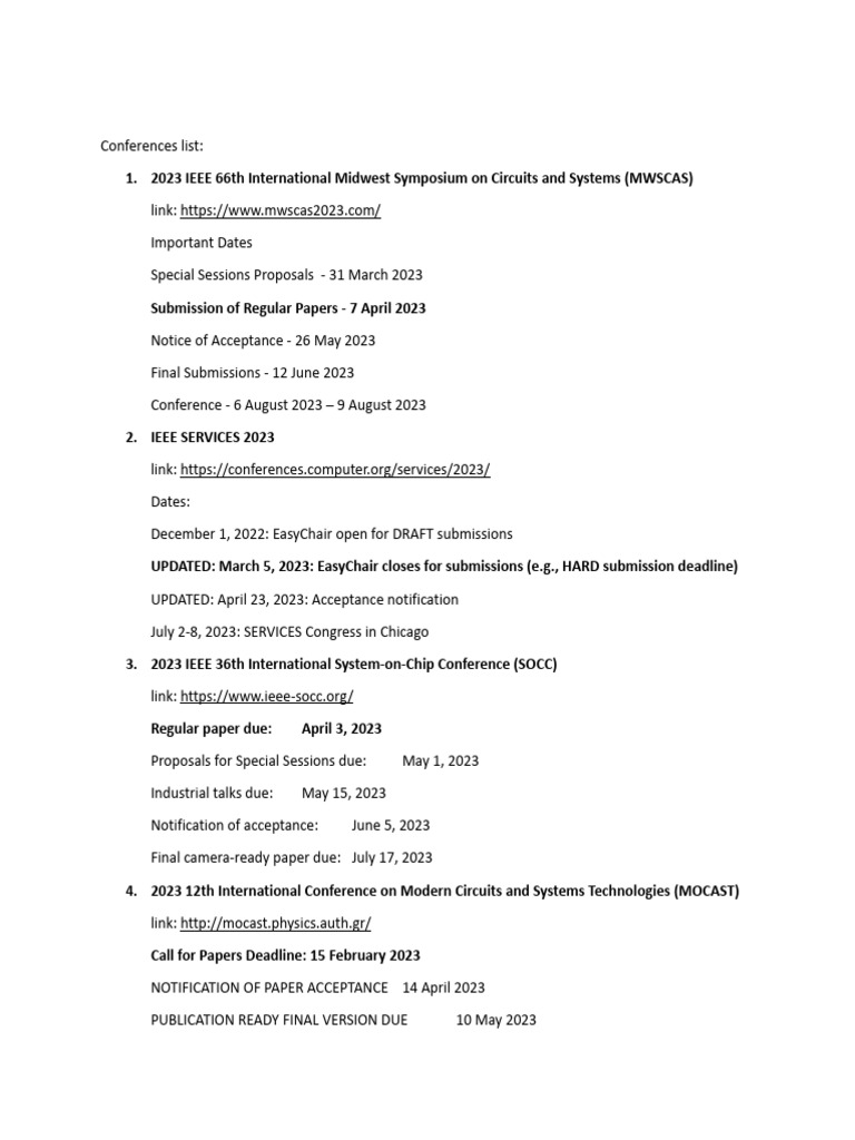 Conferences-List Updated | Download Free PDF | Engineering | Computing
