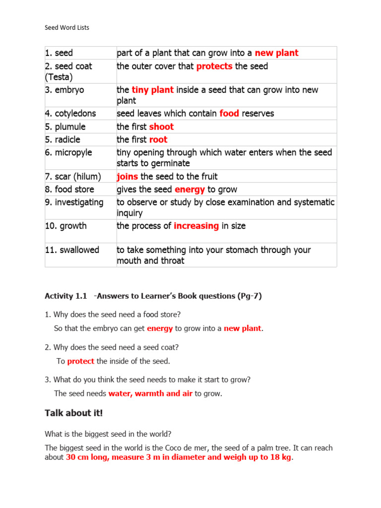Seed Word List | PDF