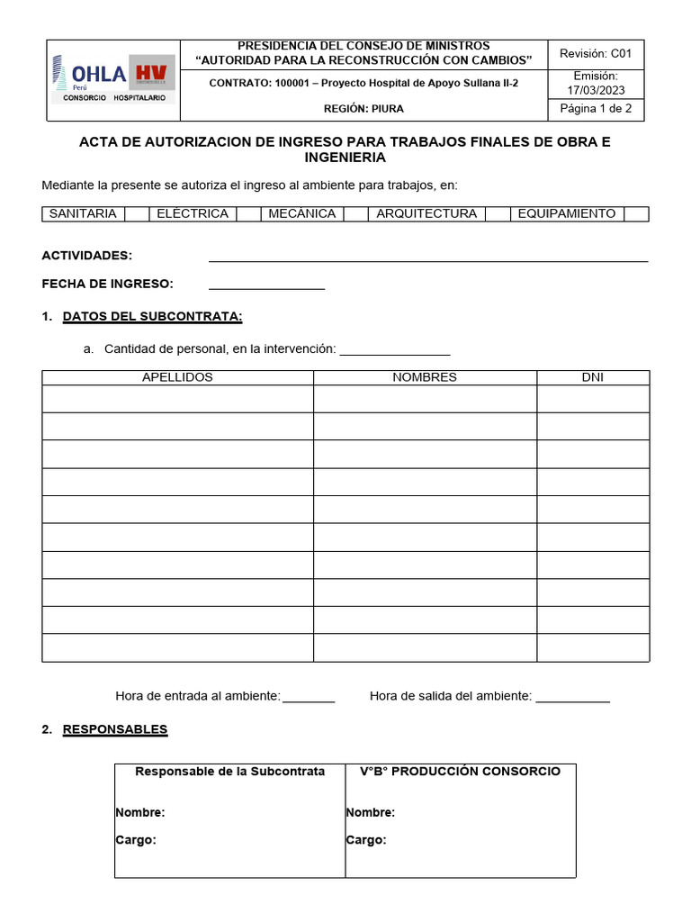 Acta de Autorizacion de Ingreso | PDF