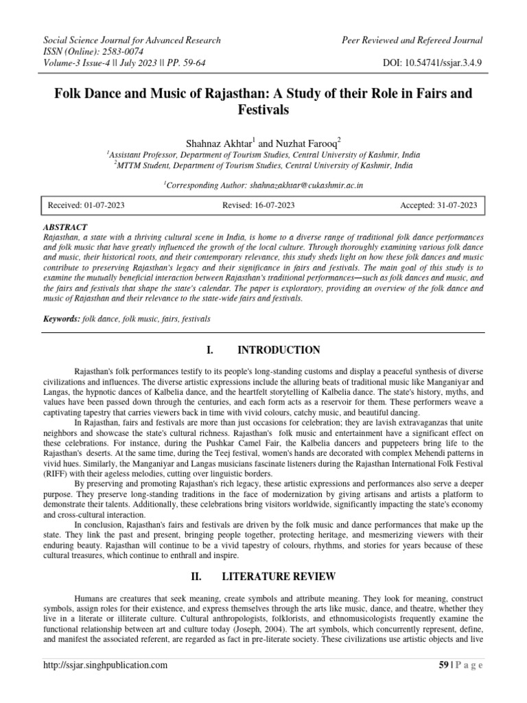 Folk Dance and Music of Rajasthan: A Study of Their Role in Fairs and Festivals | PDF | Folklore ...