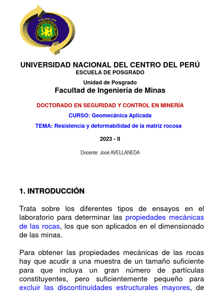 1 - Resistencia y Deformabilidad de La Matriz Rocosa | PDF ...