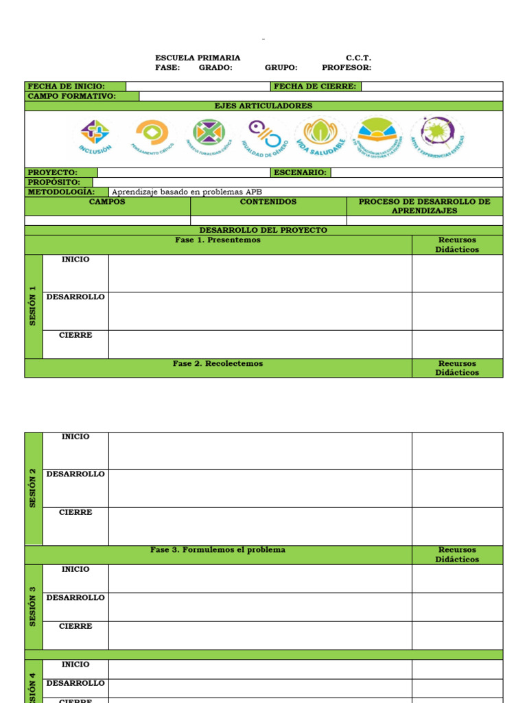 Formato Proy. Basado en Problemas | PDF | Enseñando | Modificación de comportamiento