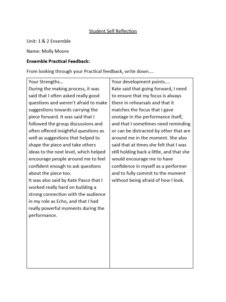 Student Self Reflection - Molly Moore | PDF