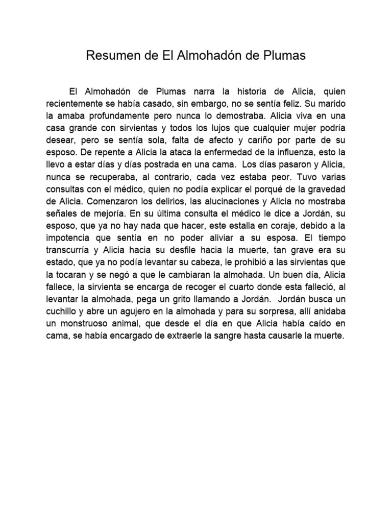 Resumen de El Almohadon de Plumas | PDF
