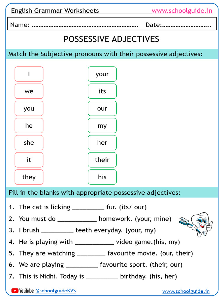 Possessive Adjectives Worksheet 6 | PDF | Language Arts & Discipline