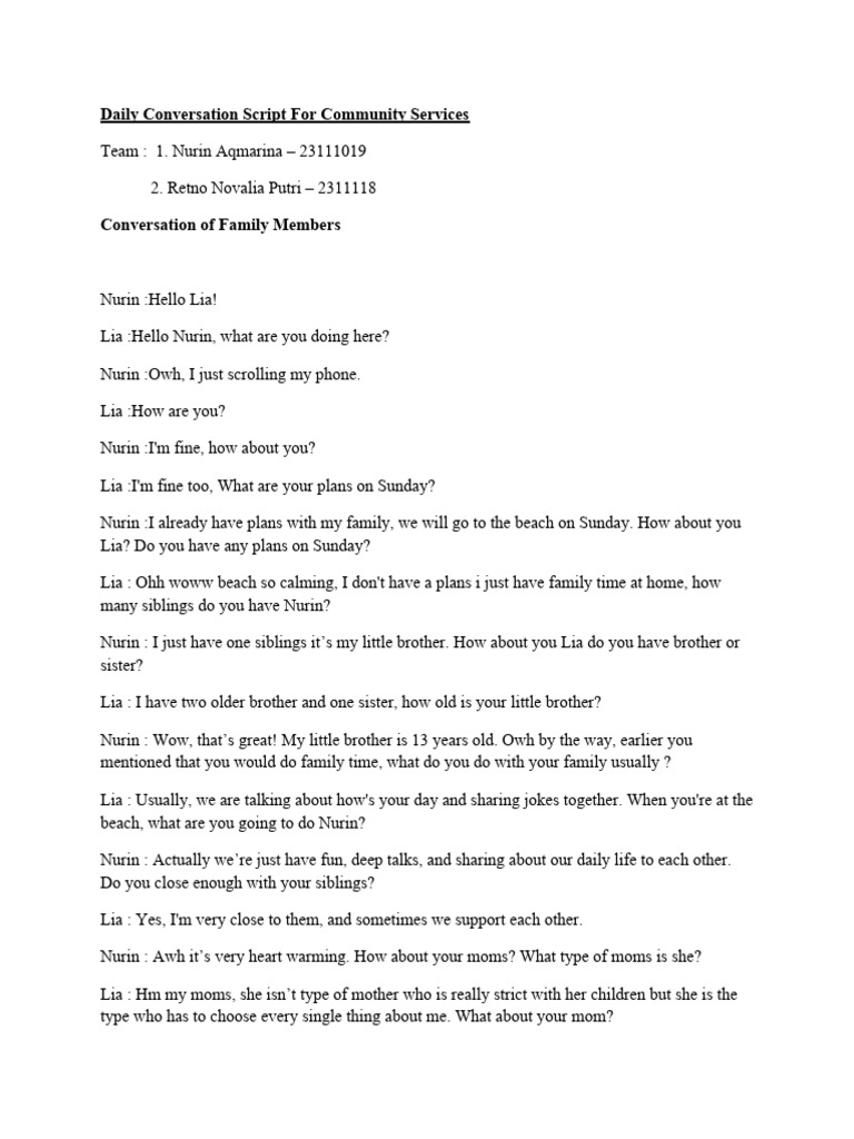 Daily Conversation Script For Community Services | PDF