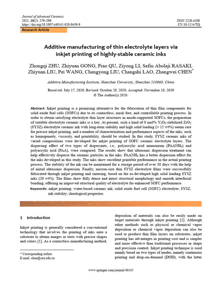 Additive Manufacturing of Thin Electrolyte Layers Via Inkjet Printing ...