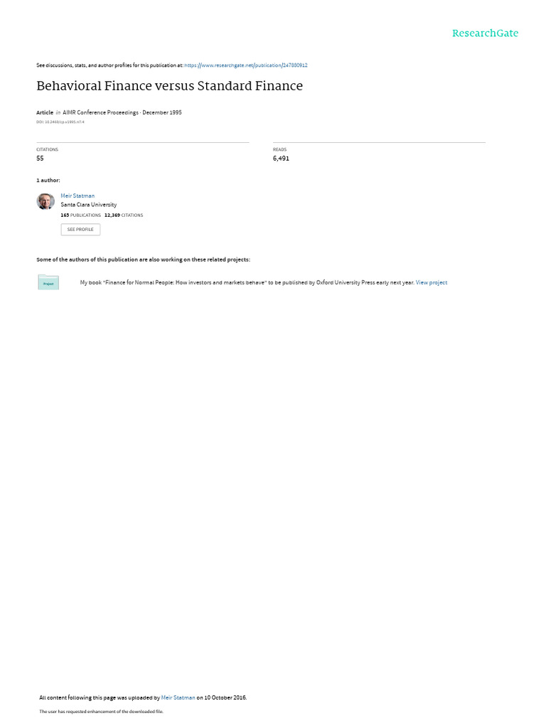Behavioral Finance Versus Standard Finance-Annotated | PDF | Stocks ...